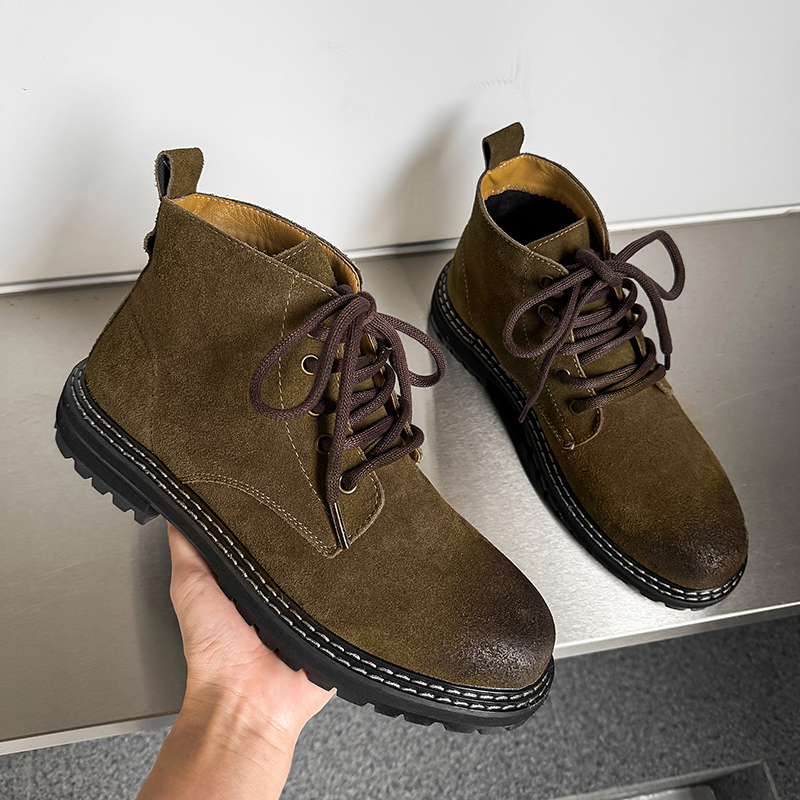 Edc鞋业-Edc-E0618工厂直销马丁靴男真皮高帮工装靴中帮大码短靴