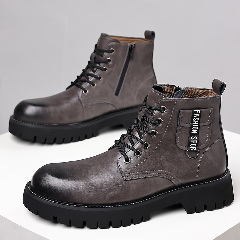 亿安鞋业-亿安048新款英伦风工装雪地靴男士真皮马丁靴